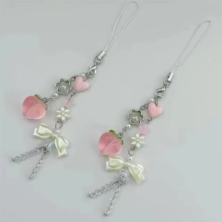 MARINI Pink Phone Charms Pendant Kawaii Y2K Peach Sweet Girl Keychain ...