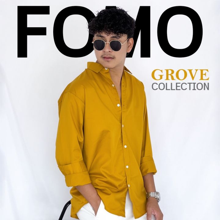 Fomo-เชิ้ตแขนยาว สีเหลืองมัสตาร์ด เชิ้ตชิวๆ | Lazada.co.th