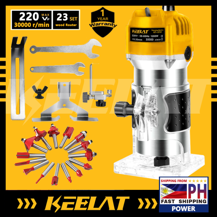 KEELAT 1200W/1350W Wood Router Electric Wood Trimmer Router Bit Set ...