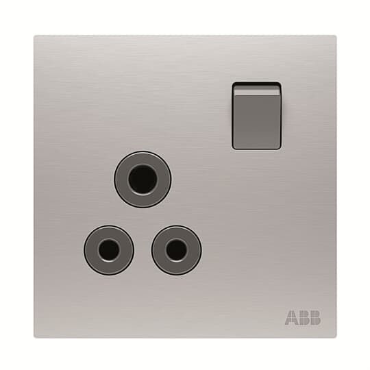 Socket Outlet ABB Stainless Steel BS double pole round pin switched socket outlet 15A AM20986-ST ...