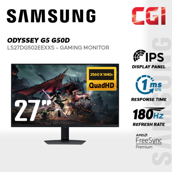 Samsung 27" Odyssey G5 G50D LS27DG502EEXXS Fast IPS QHD 180Hz 1ms Freesync DisplayHDR 400 ...
