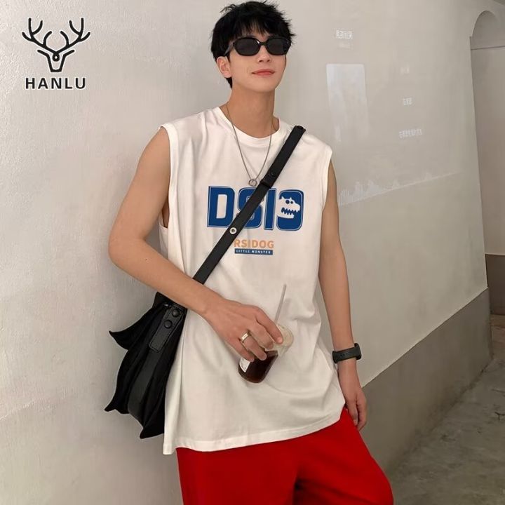 Hanlu เสื้อกล้ามผู้ชาย เสื้อกล้ามผู้ชายแขนสั้นหล่อๆทรงหลวมเสื้อยืดแขนกุดใส่เล่นกีฬา เสื้อยืดแขน ...