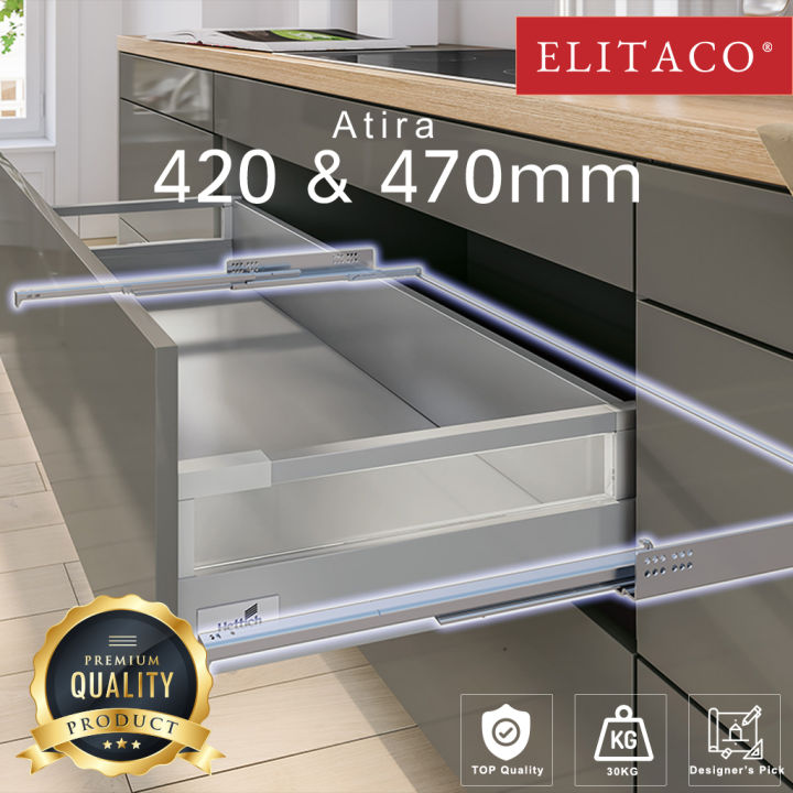 【ELITACO】420mm 470mm Hettich Atira Quadro Full Extension Drawer Runner ...