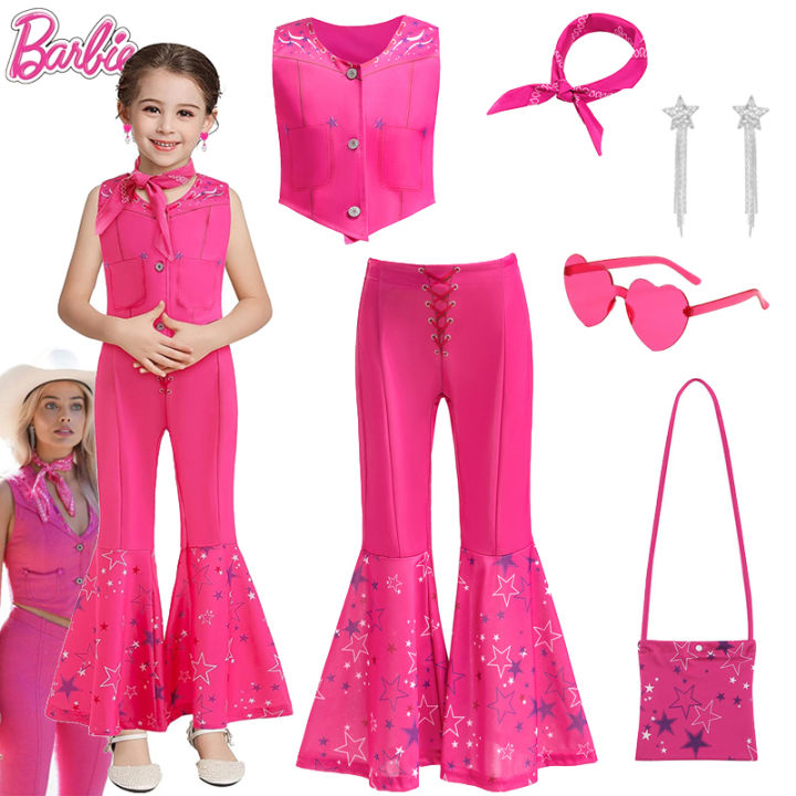 Movie Barbie Cosplay Costume For Kids Girls Pink Jumpsuit Vest Pants ...