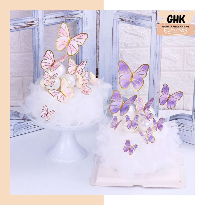 Cake Topper Hiasan Kue Butterfly Set Kupu Pink Purple Pastel Blue ...