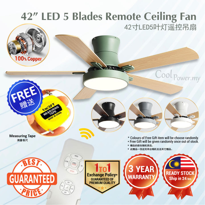 COOL POWER 42" Nordic LED 3 Modes Light Remote Ceiling Fan Wood Blades ...