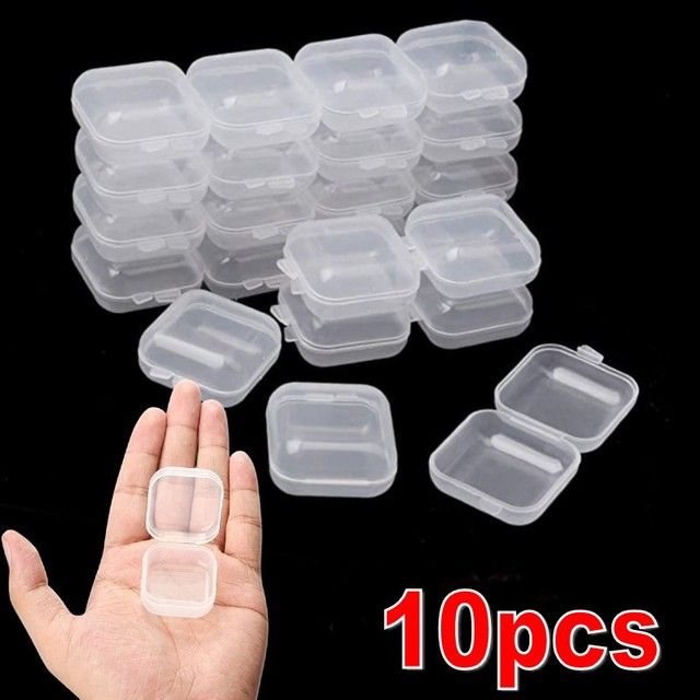 10PCS Small Boxes Square Transparent Plastic Box Jewelry Storage Case Finishing Container ...