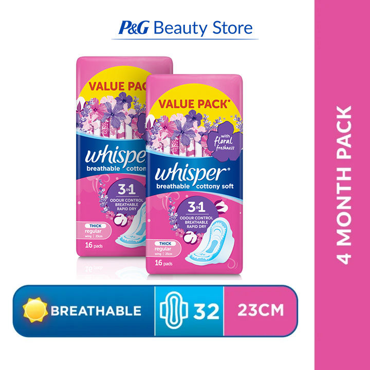 Whisper Cotton Clean Regular Flow Wings 16s 4 Month Pack | Lazada PH