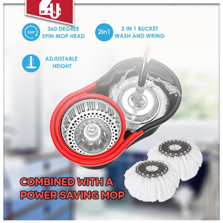 New Easy Spin Mop Stainless Steel Rotary Mop Head Automatic Spin Mop ...