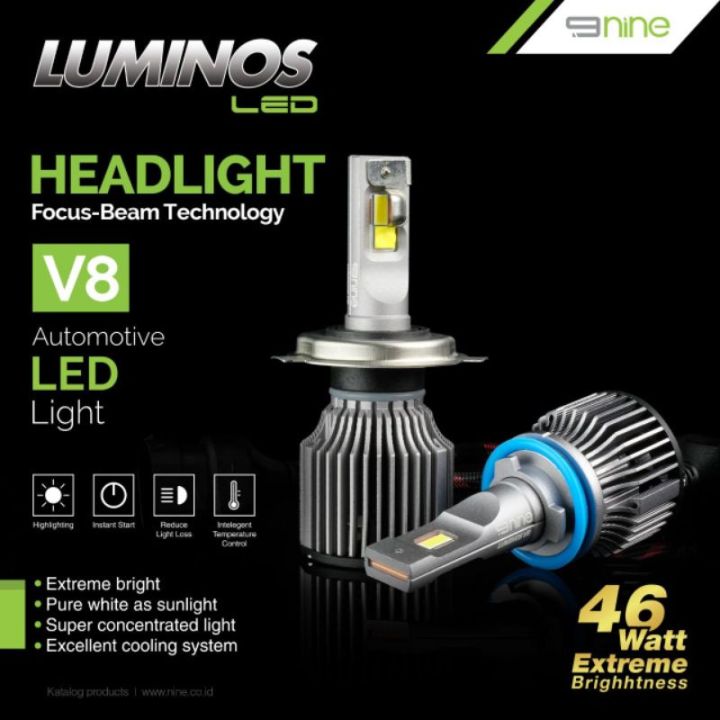 Lampu Utama Mobil LED LUMINOS 9NINE V8 H4 CSP 46 WATT Hi/low Extream ...