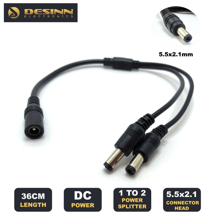 2 Way DC Power Splitter Cable 5.5mm x 2.1mm Barrel Plug for CCTV ...