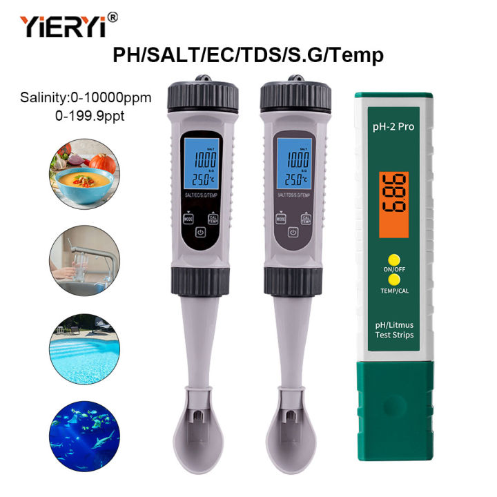 Yieryi Salinity Meter Food PH/SALT/TDS/EC/S.G/Temp Meter Digital ...