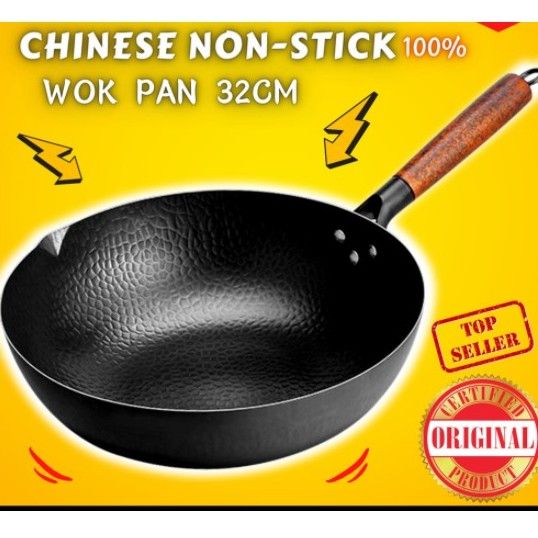 Pre Seasoned Carbon Steel Frying Pan Chinese Traditional Authentic 100% ...