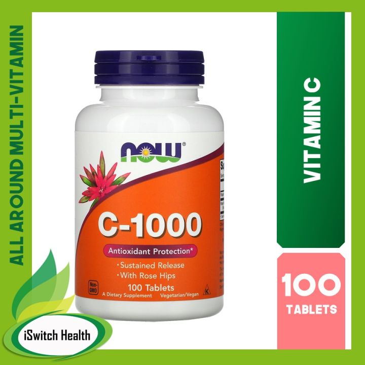 NOW Foods Vitamin C-1000 with Rose Hips (1000mg) - 100 Tablets ...
