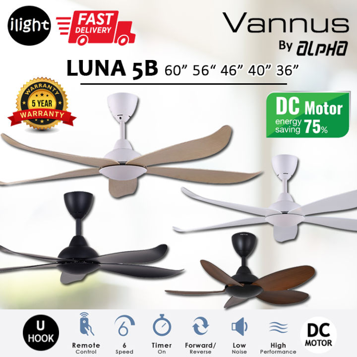ALPHA VANNUS LUNA 5B 60/ 56/ 46/ 40/ 36 Inches DC Motor Remote Ceiling ...