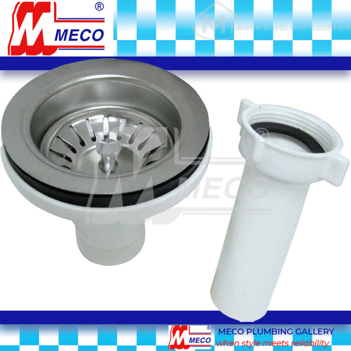 Meco Kitchen Sink Basket Strainer Drain with Tail Piece #309 | Lazada PH