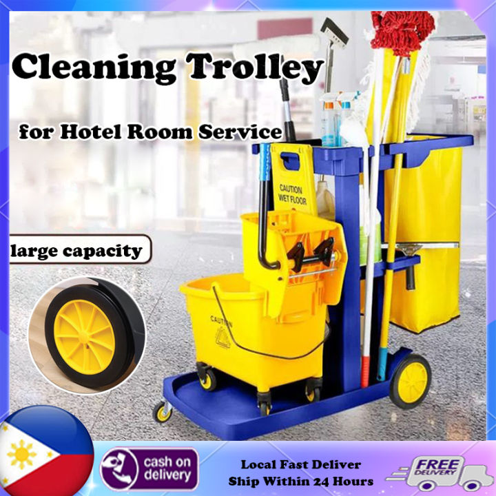 【COD&Local】Heavy Duty Cleaning Trolley with Mop Broom Holder Multi ...