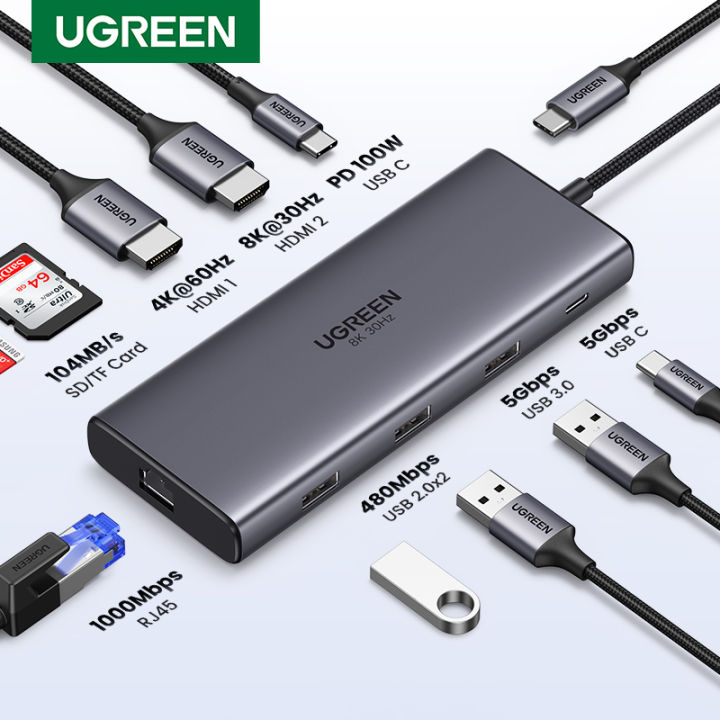 【4K 60Hz】UGREEN 7-in-1 5Gbps 10Gbps USB C Multiport Adapter HUB อุปกรณ์ ...