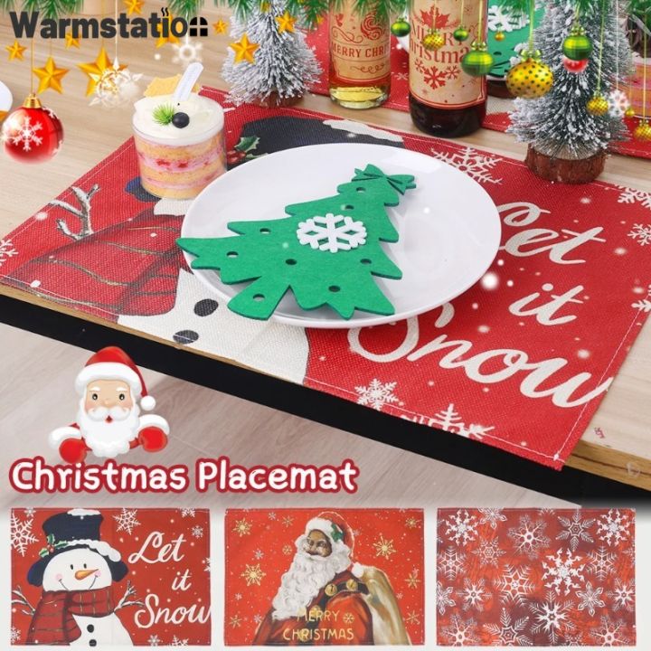 45x30cm Winter Christmas Placemats Santa Claus Snowman Print Place Mats ...