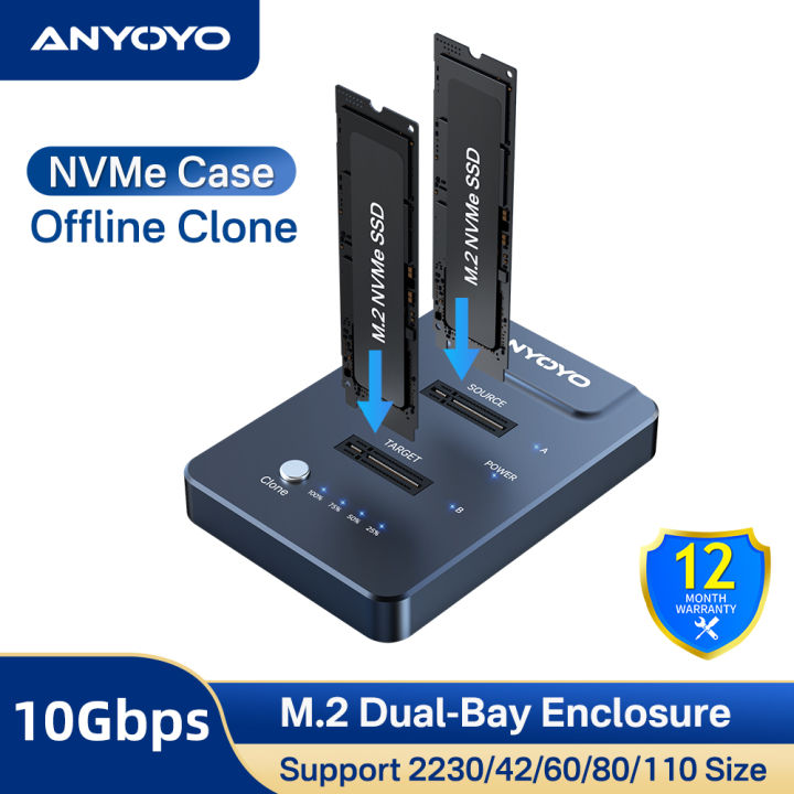 Anyoyo M.2 SSD Offline Clone Station 10Gbps Dual Bay M.2 NVMe Docking Station USB3.2 Gen 2 M.2 ...