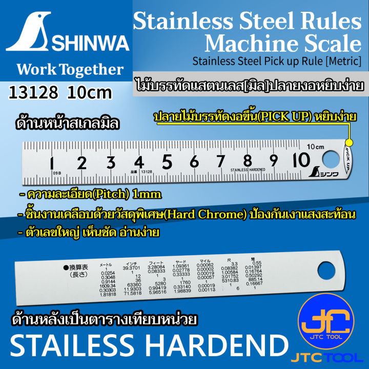 Shinwa ไม้บรรทัดสแตนเลสเฉพาะหน่วยมิลปลายงอหยิบง่าย - Stainless Steel ...