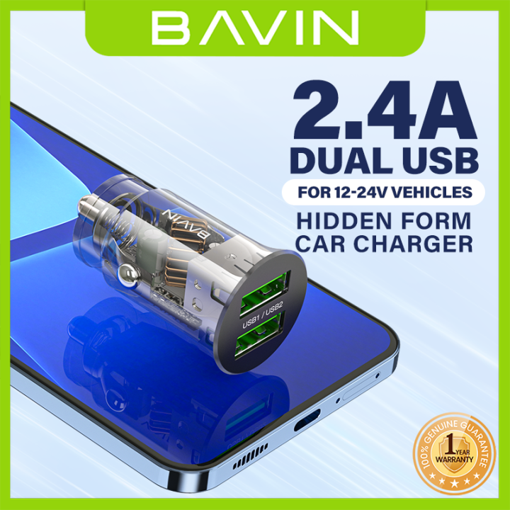 BAVIN PC887 2.4A Car Charger Invisible Compact Double Usb Port 12-24V ...