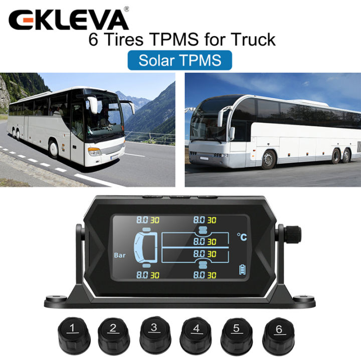 EKLEVA Car RV Truck TPMS with 6 External Sensors Wireless Digital LCD Alarm Tire Pressure ...