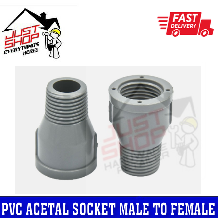 PVC ACETAL Valve Socket Threaded Male + Female Penyambung Paip 1/2 INCH ...