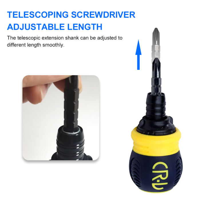 NANWEI Stubby Screwdriver Ratcheting Screwdriver Slotted and Cross Dual ...