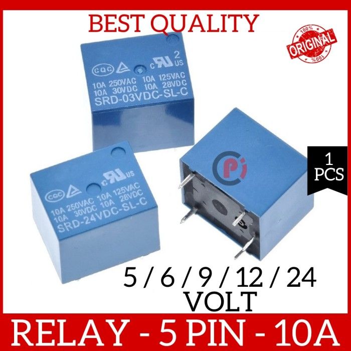 Relay 5 Pin 5P Relai NO NC 250V 10A Trigger Coil 5 6 9 12 24 Volt DC ...