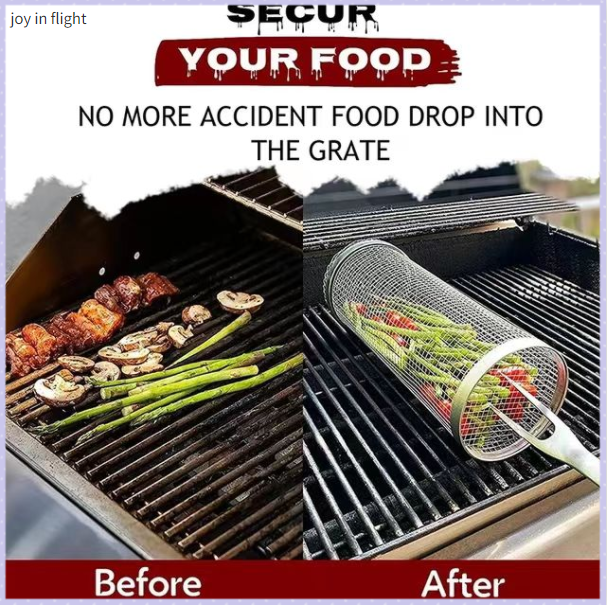 barbecue cage round rolling barbecue basket barbecue grill meat fish ...