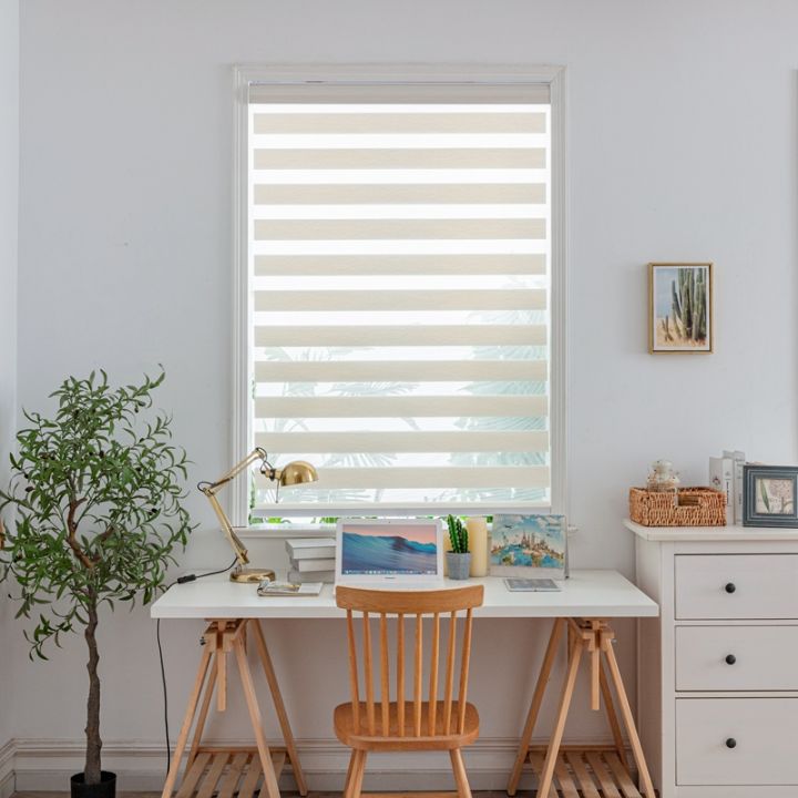 Cordless Beige Zebra Blinds Window Shade Spring Shutter Day and Night ...