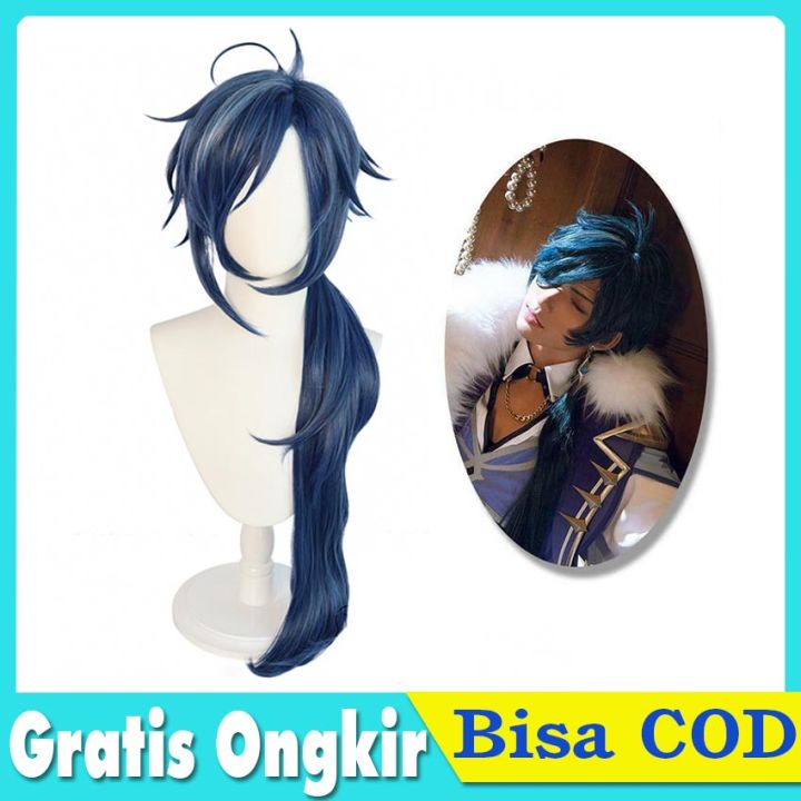 Rambut Palsu Wig Kaeya Cosplay Genshin Impact 80Cm Wig Panjang Biru ...