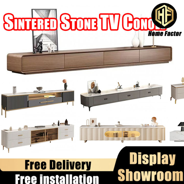 HF Sintered Stone TV Console with Storage Shelves & Drawers TV Cabinet ...