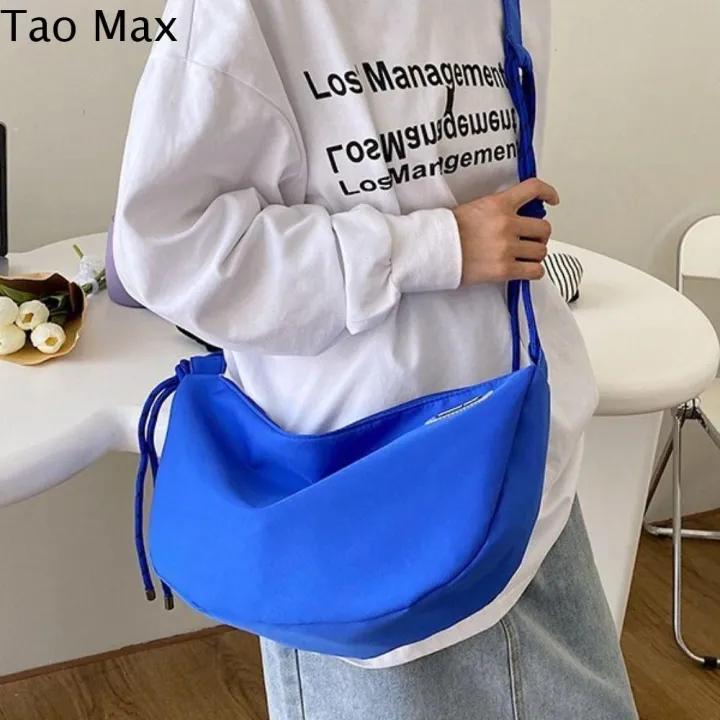 TAO MAX ผ้าสีพื้น กระเป๋าสะพายข้างไนลอน เชือกไนลอน แบบสบายๆ ถุงเกี๊ยว ...