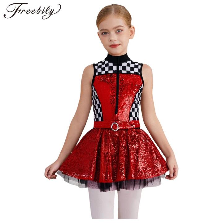 Kids Girls Halloween Carnival Racer Cosplay Costume Sleeveless Shiny ...