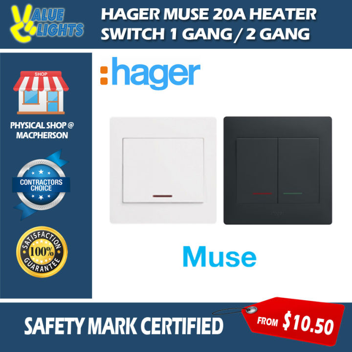 Hager Muse 20A Heater Switch 1 Way 2 Way Singapore Safety Mark | Lazada ...