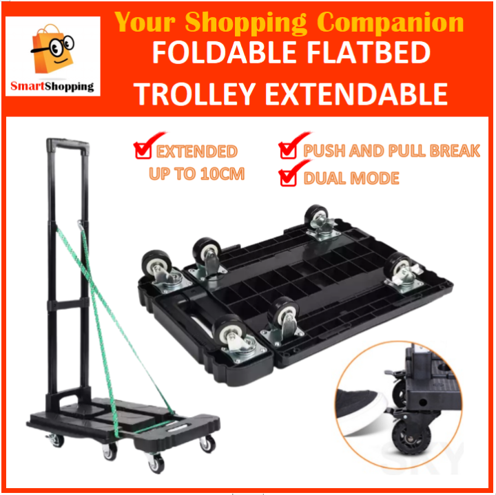 Foldable Trolley Flatbed Trolley Extendable with Wheels and Push or ...