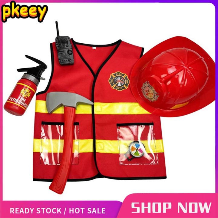 Kids Fire Fighter Vest Cosplay Costume Set for Kids Boys Halloween ...