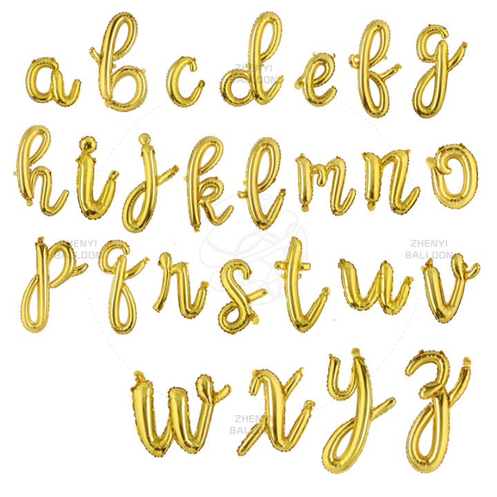 18inch Gold Air Foil Script Cursive Letters A-Z 16inch Number 0-9 ...
