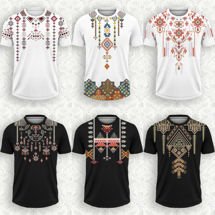 Halumna Black and White Dashiki Shirt Barong tagalog for men Retro T ...