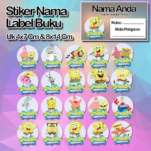 Stiker Label Buku Spongebob patrik plangton tn krab sendi squidword ...