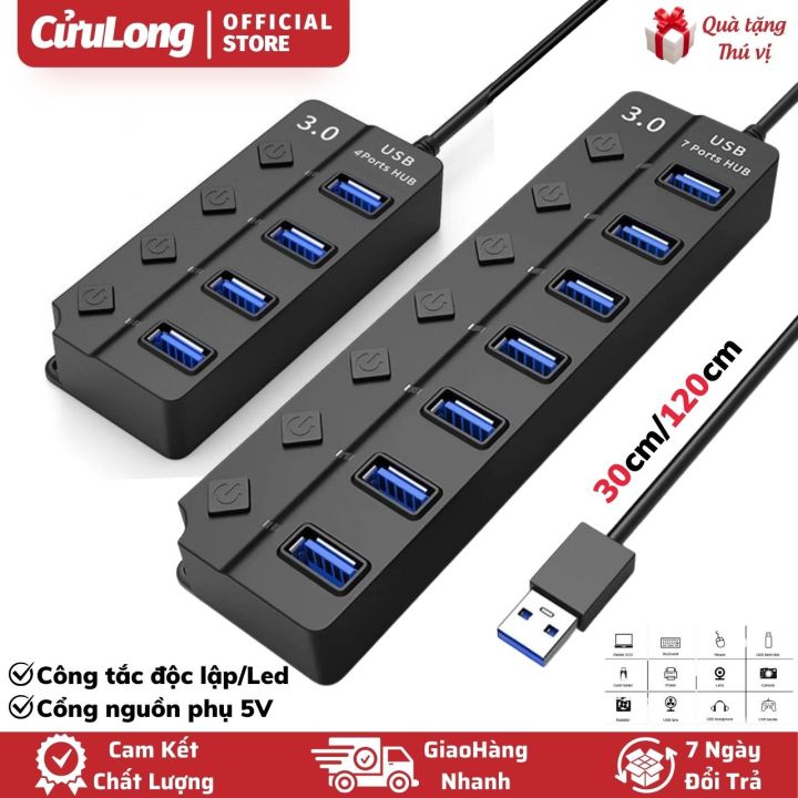 Bộ Chia Cổng USB OTG Hub USB 3.0 cổng USB mở rộng đầu chia USB 1 ra 4 và 7 dây dài cổng công tắc ...