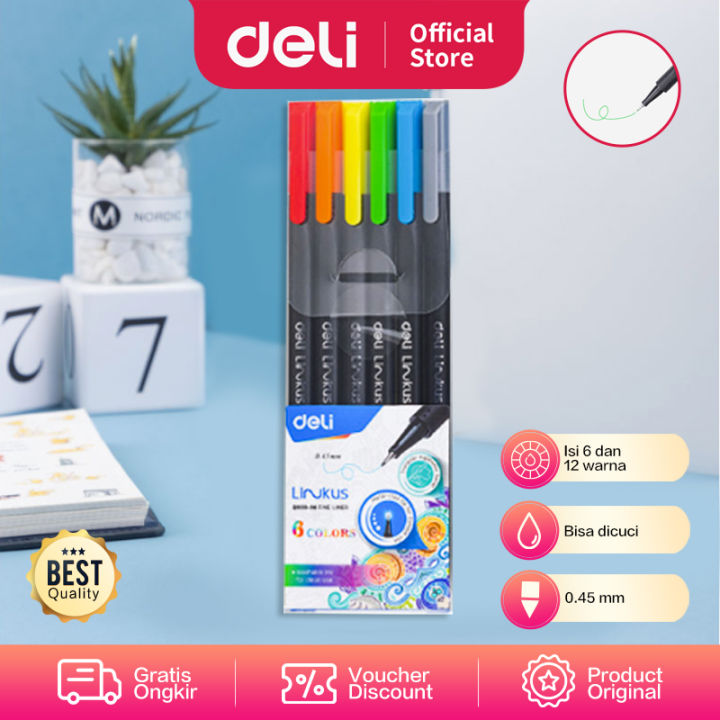 Deli Pena liner Segitiga 6 warna (campuran) EQ900-06 | Lazada Indonesia