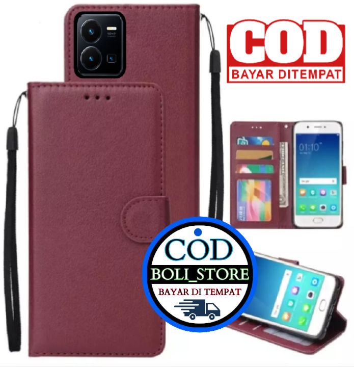 CASING / CASE KULIT COCOK UNTUK TIPE HP VIVO Y35 CASING DOMPET-SARUNG ...