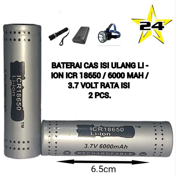 2 PCS BATERAI 18650 / BATTERAI ISI ULANG LI - ION 18650 / 6000MAH / 3,7 ...