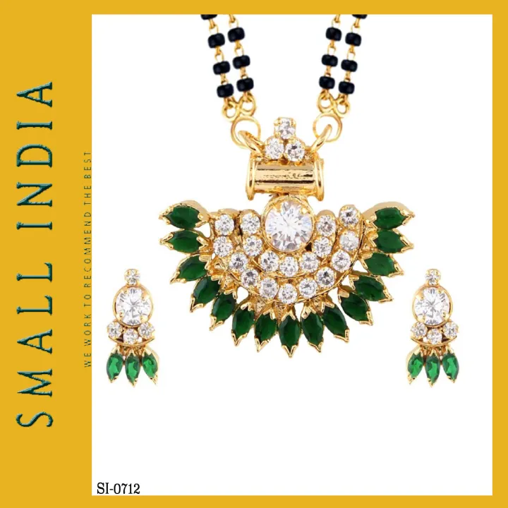 {**ส่งฟรี**} SMALL INDIA 🏵️ Gold Plated CZ Mangalsutra 🏵️ Women ...