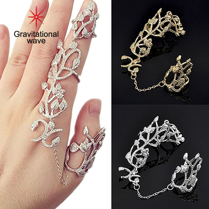 Gravitational wave Chain Ring Flower Pattern Finger Jewelry Adjustable ...