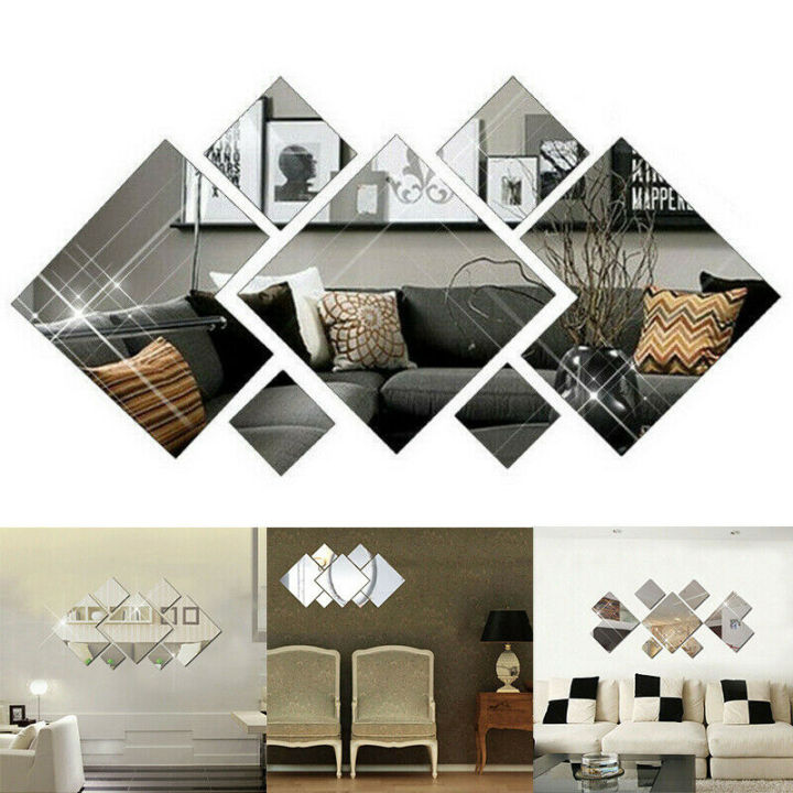 YBC 3D Mirror Diamond Wall Sticker DIY Removable Decal Home Room Art ...