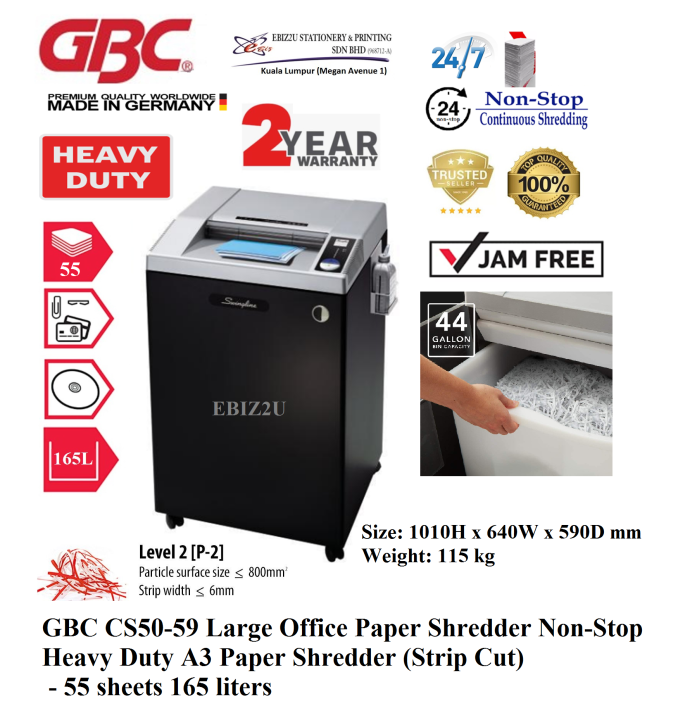 GBC CS50-59 Large Office Paper Shredder Non-Stop Heavy Duty A3 Shredder ...